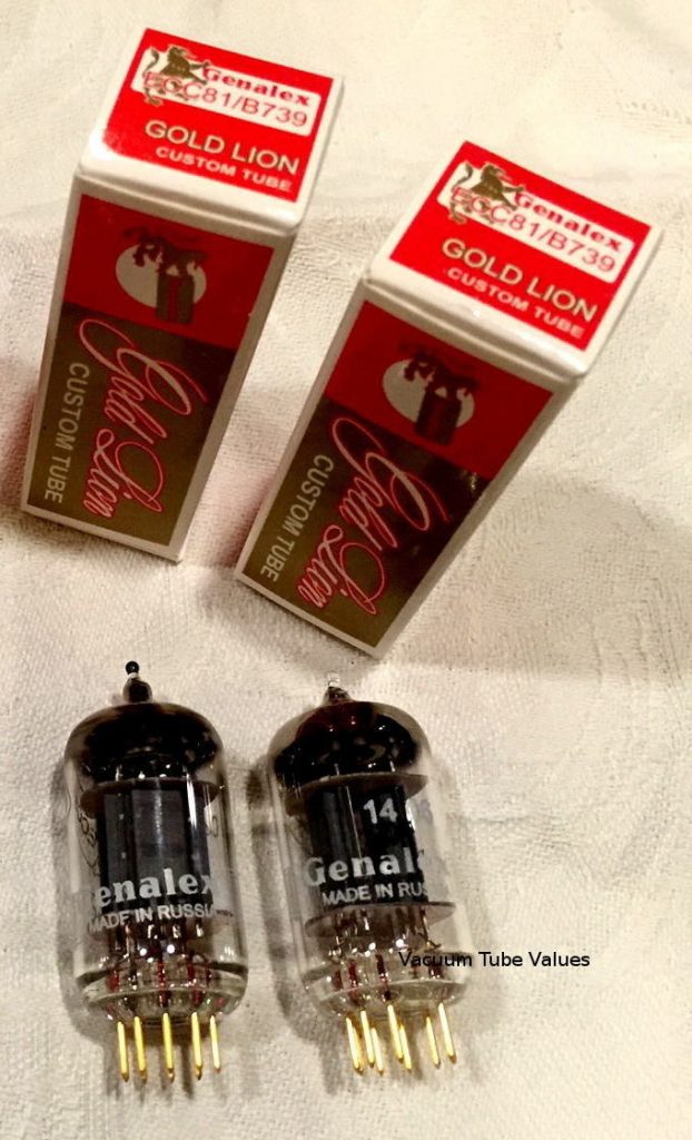 GENALEX PAIR (TWO) Platinum Matched Gold Lion 12AT7 ECC81 B739 Tubes Gold Pins - Vacuum Tube Values